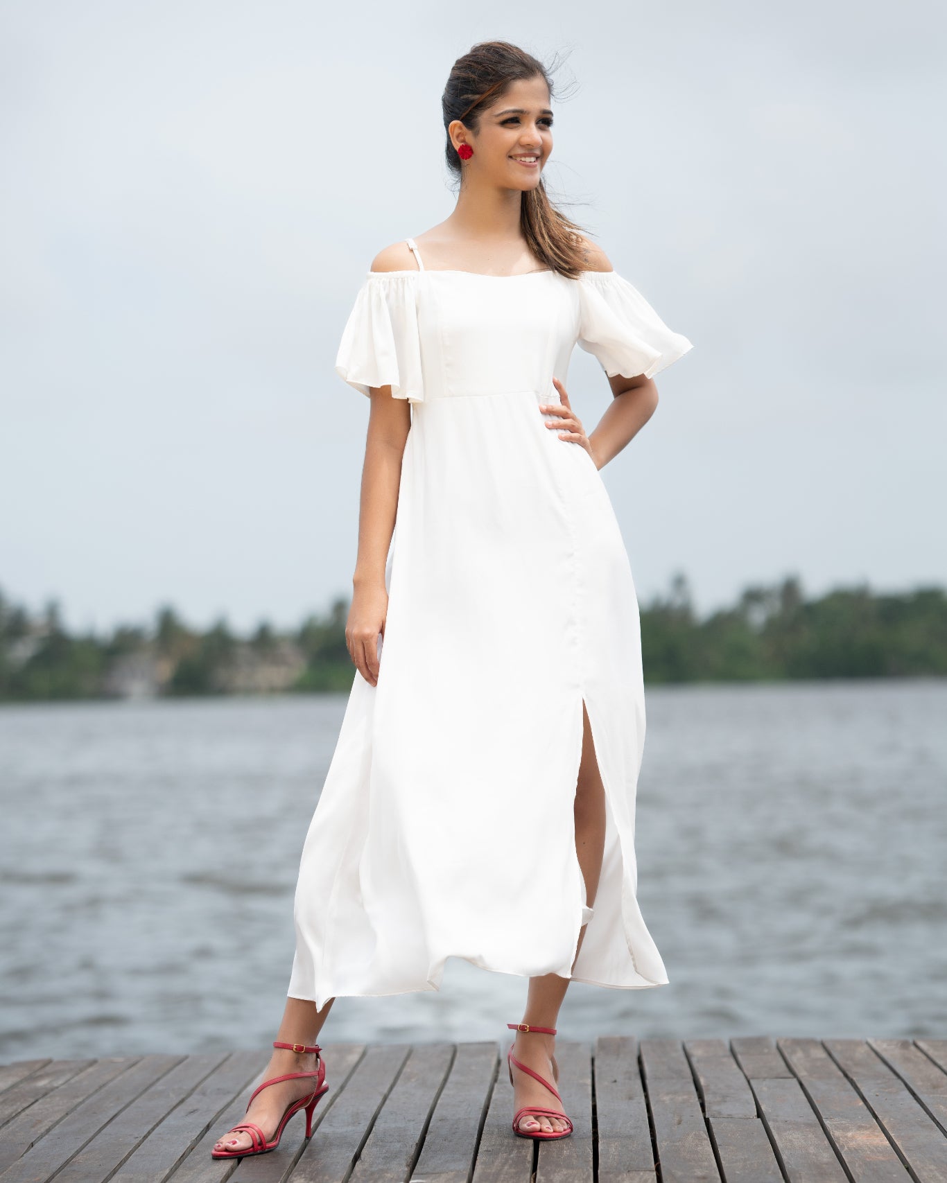 Off Shoulder Side Slit Dress – Yarn & Darn