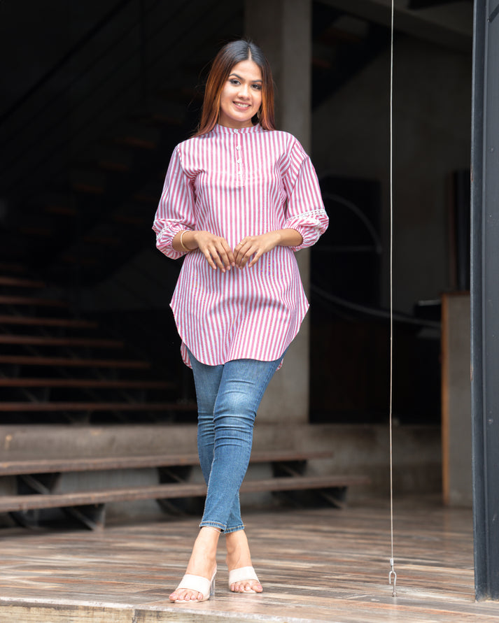 Stripes Long Balloon Sleeve Top – Yarn & Darn
