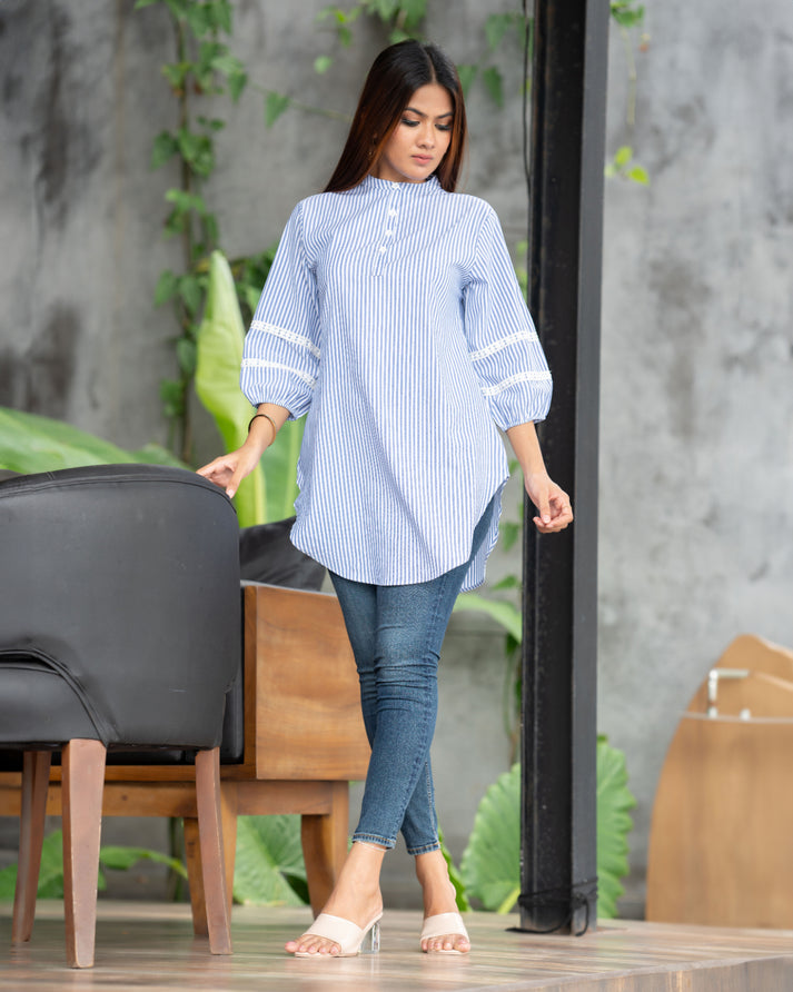 Stripes Long Balloon Sleeve Top – Yarn & Darn